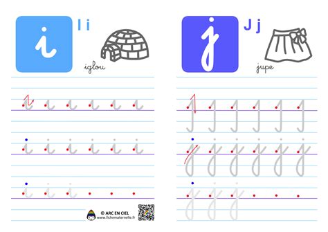 Ecriture De Lalphabet En Cursives Lettres I Et J ARC EN CIEL