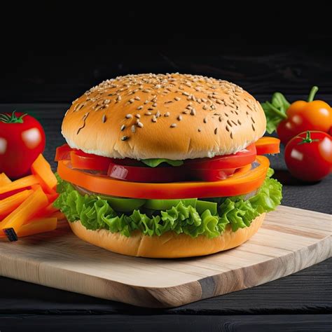 Premium AI Image Double Cheeseburger With Lettuce Tomato Onion And