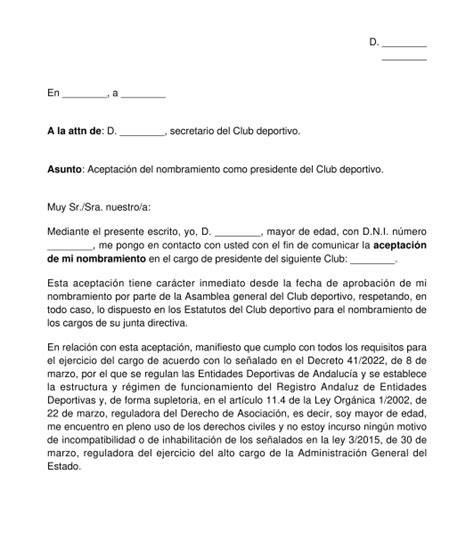 Carta de Aceptación del Nombramiento de un Miembro de la Junta