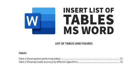 How To Insert List Of Tables In Word Youtube