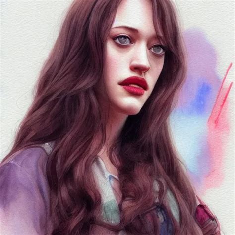 A Highly Detailed Portrait Of Kat Dennings With Purp Openart