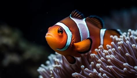 Premium AI Image Clown Fish Swimming In Vibrant Reef Showcasing