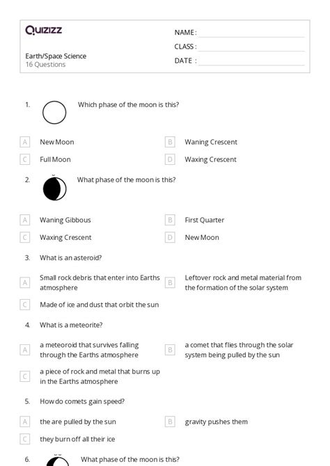 Earth Space Science Worksheets For Th Grade On Quizizz Free