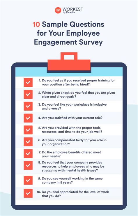 The 10 Sample Questions For An Employee Survey On A Clipboard With