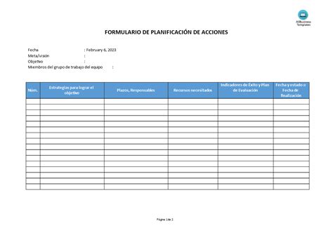 Plan de acción de Word Gratis
