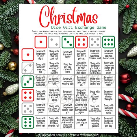 Christmas Gift Exchange Dice Game Printable Game Christmas Etsy