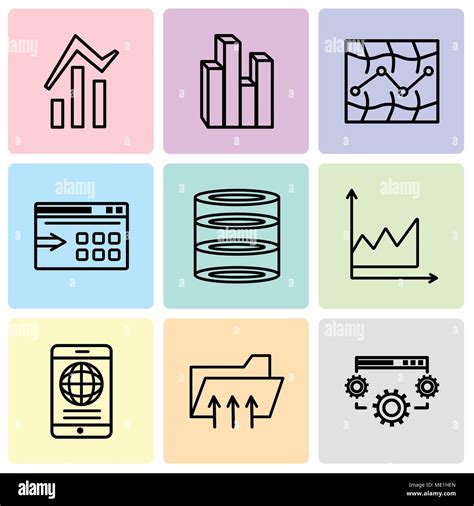 Set Of 9 Simple Editable Icons Such As Data Settings Connected Folder