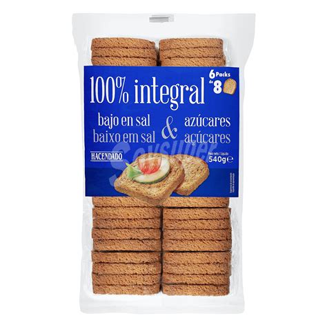 Hacendado Pan tostado 100 integral bajo en sal y en azúcares Paquete 540 g