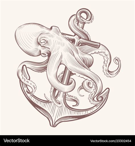 Octopus With Anchor Sketch Sea Kraken Squid Vector Image