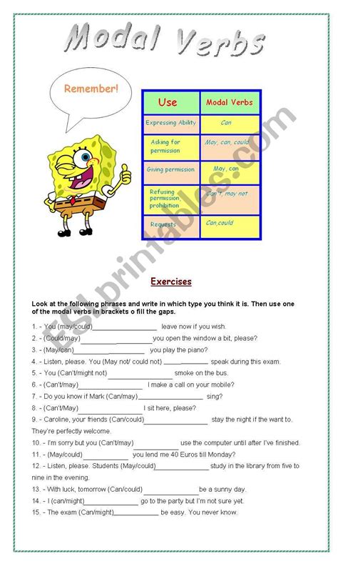 Modal Verbs Exercises ESL Worksheet By Kw072564