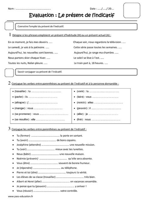 Présent Cm1 Evaluation Pass Education