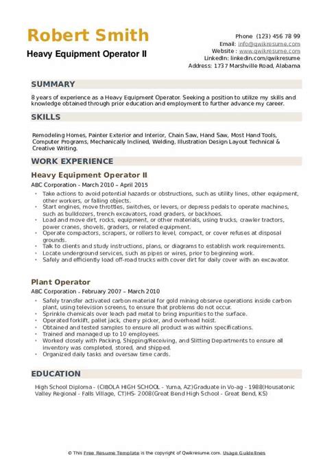 Heavy Equipment Operator Resume Samples Tqqfvmtqu