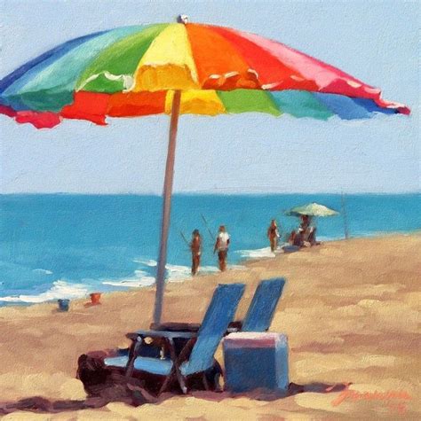 Rainbow Quot Origianl Oil Painting 6x6 Quot Beach Umbrella Sea Beach