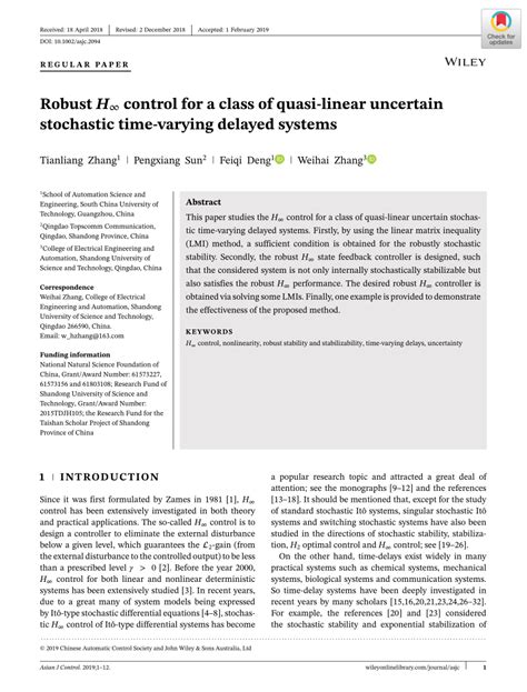 pdf robust h ∞ control for a class of quasi‐linear uncertain stochastic time‐varying delayed