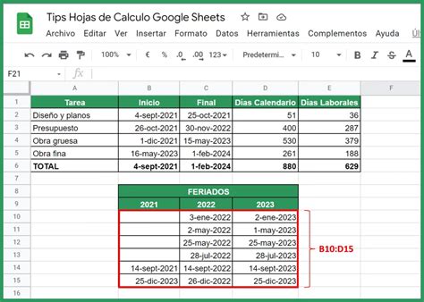 Calcular D As Calendario Entre Dos Fechas En Google Sheets Tips Hojas