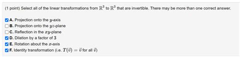 solved 1 point select all of the linear transformations