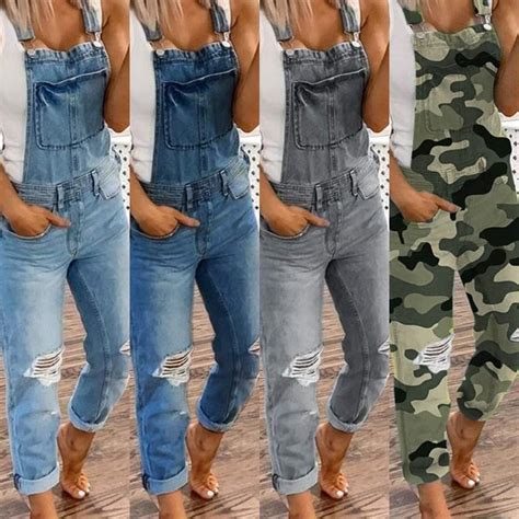 Amazon ERTUPE Women S Ripped Denim Bib Overalls Adjustable Straps