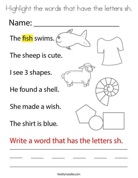 Highlight The Words That Have The Letters Sh Coloring Page In