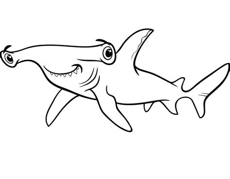 Dibujos de Tiburón Martillo Sonriendo para Colorear Pintar e Imprimir