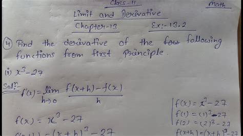 find the derivative of the following functions from first principle i x 3 27 youtube