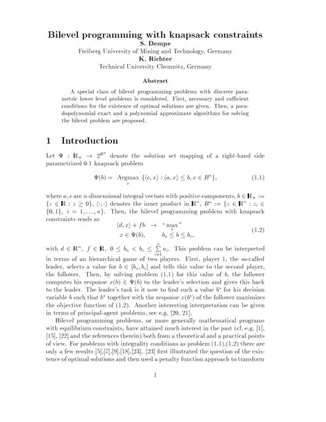 pdf bilevel programming with knapsack constraints