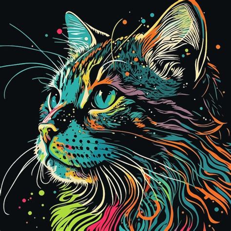 Gato Colorido Vector En Estilo Pop Art Vector Premium