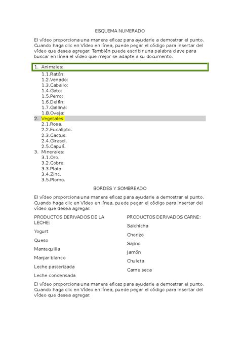 Esquema Numerado ESQUEMA NUMERADO El vídeo proporciona una manera