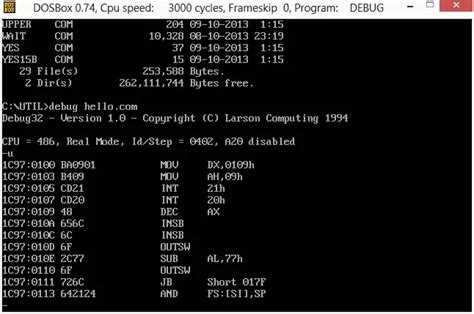 lost era dosbox an x86 emulator with dos hello world assembly com technology of computing