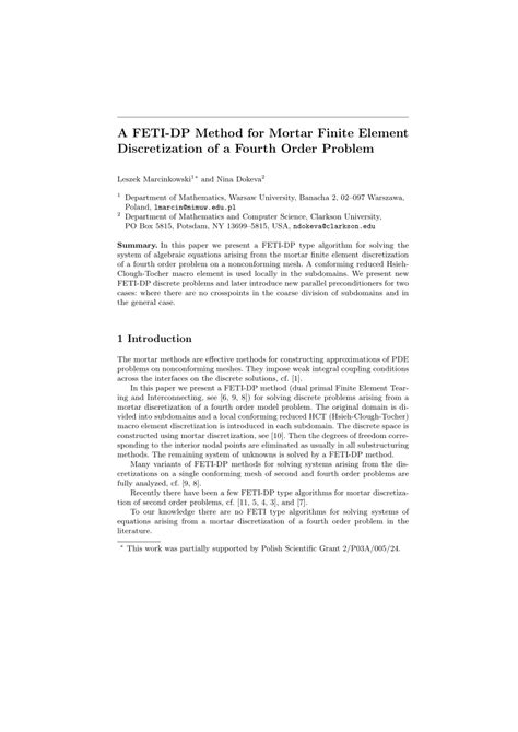 pdf a feti dp method for mortar finite element discretization of a fourth order problem