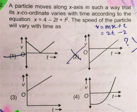 2 a particle moves along x axis in such a way that its x co ordinate var