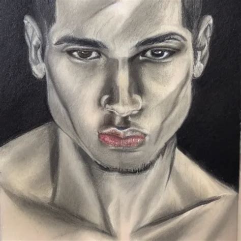 Male Thick Face Black Eyes Pencil Sketch Oil Painting Arthub Ai