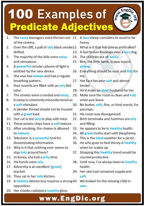 Examples Of Predicate Adjectives In Sentences Engdic