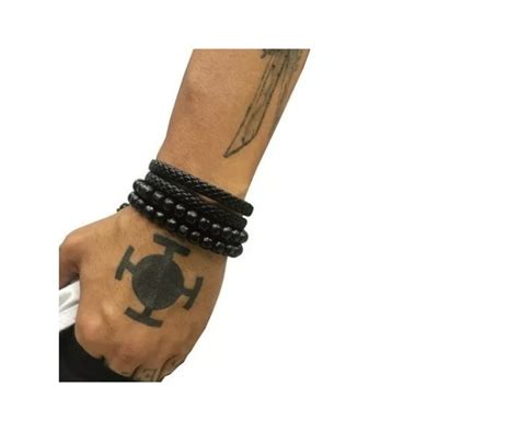 Pulseira Masculina Couro Trançado Preto Bolinha Madeira Kit3