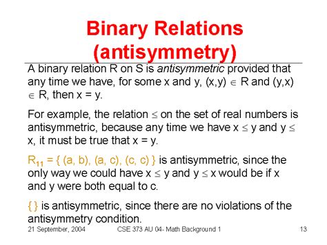 binary relations antisymmetry