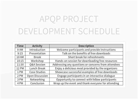 APQP Project Development Schedule Excel Template And Google Sheets File