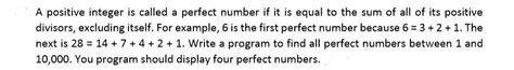 solved a positive integer is called a perfect number if it