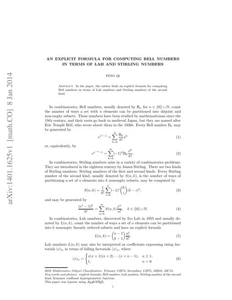 pdf an explicit formula for computing bell numbers in terms of lah and stirling numbers