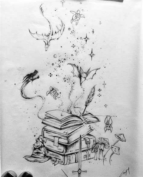 Elegant Bookish Tattoo Design With Birds