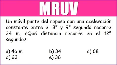 MRUV Un móvil parte del reposo con una aceleración constante entre el