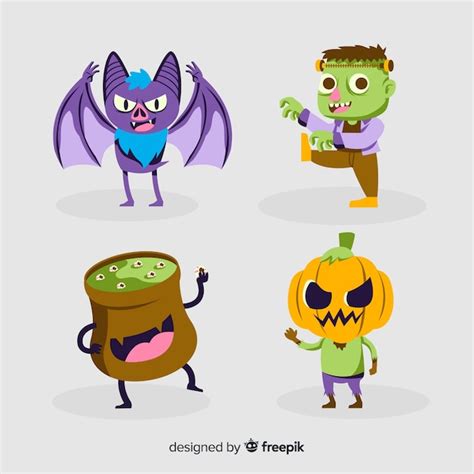 Mão desenhada coleção de personagens do dia das bruxas Vetor Grátis