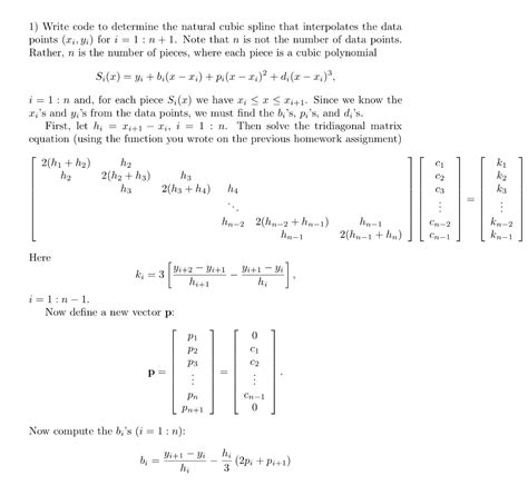 solved 1 write code to determine the natural cubic spline