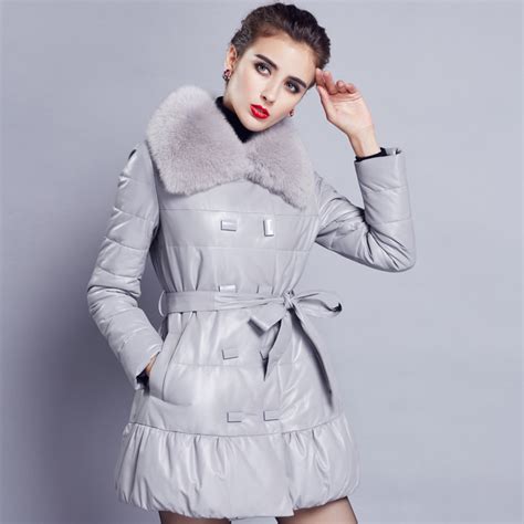 2015新款冬海宁绵羊皮皮衣真皮羽绒服女中长款保暖皮衣外套 家用百货旗舰店