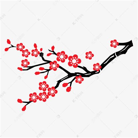 手绘红色梅花树枝素材图片免费下载 千库网