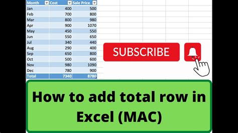 How To Add Total Row In Excel MAC YouTube