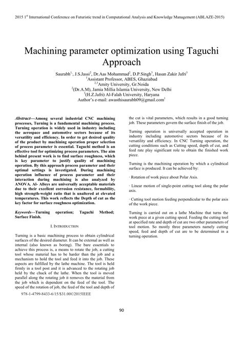 pdf machining parameter optimization using taguchi approach