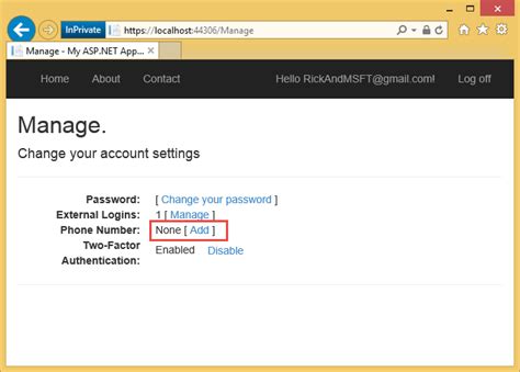 asp mvc 5 app with sms and email two factor authentication microsoft learn