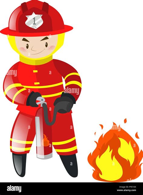Fireman Putting Out The Fire Illustration Stock Vector Image Art Alamy