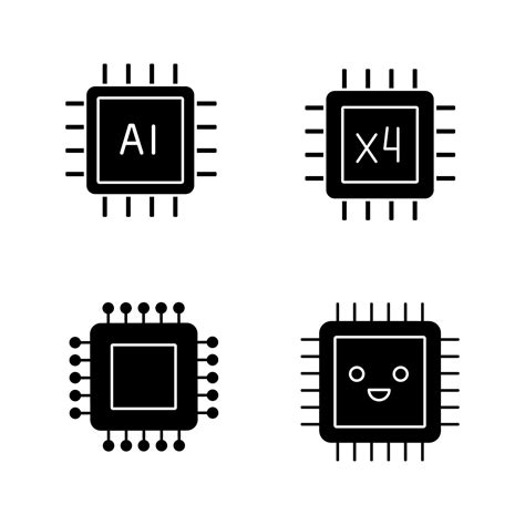 Processors Glyph Icons Set Chip Integrated Circuit For Ai System