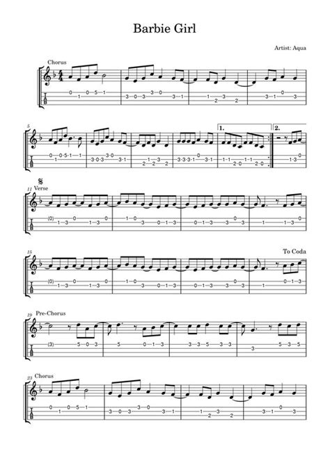 Barbie Girl Aqua Easy Ukulele Fingerpicking Tab In 2024 Ukulele