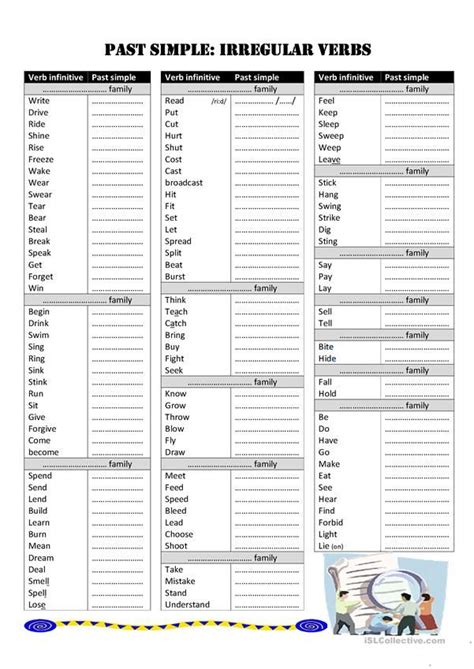 The Printable Past Simple Irregular Verbs Worksheet Is Shown In Black